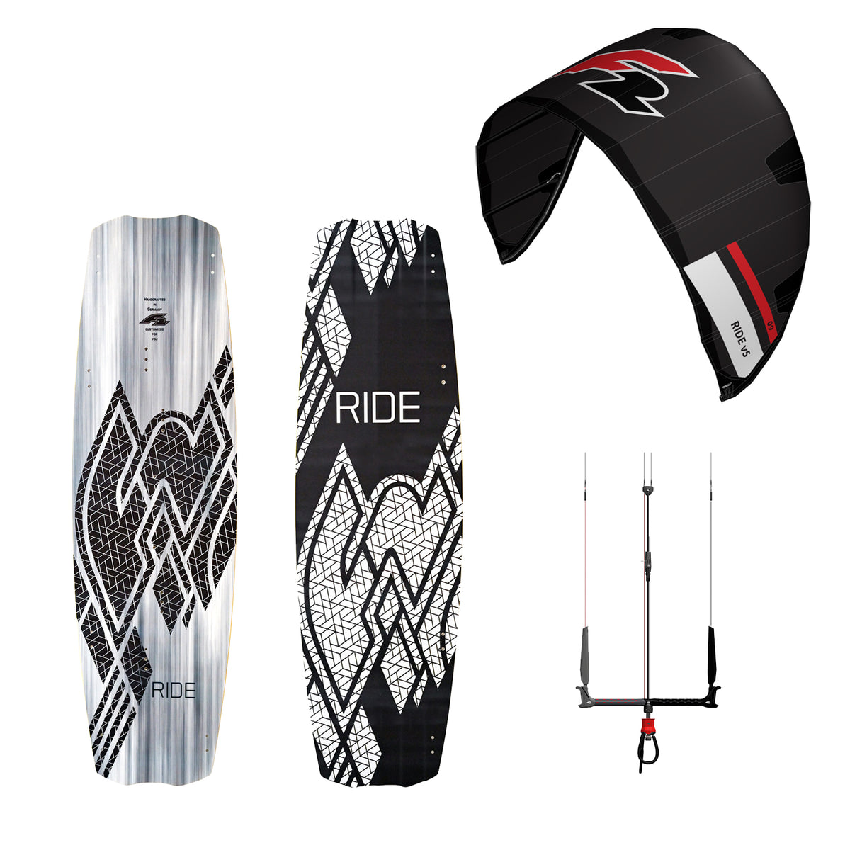 F2 Set Kite Ride V5 mit Kiteboard Ride White Icon und Control Bar Komp ...