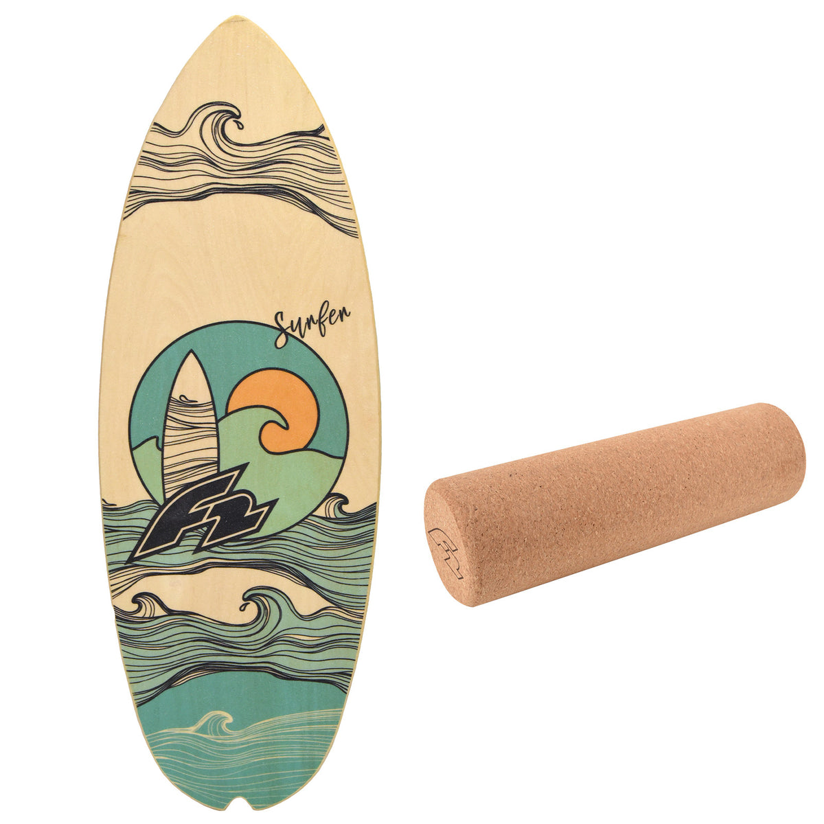 F2 Set Balance Board Halfshell 88x32cm mit Korkrolle – F2 Onlineshop