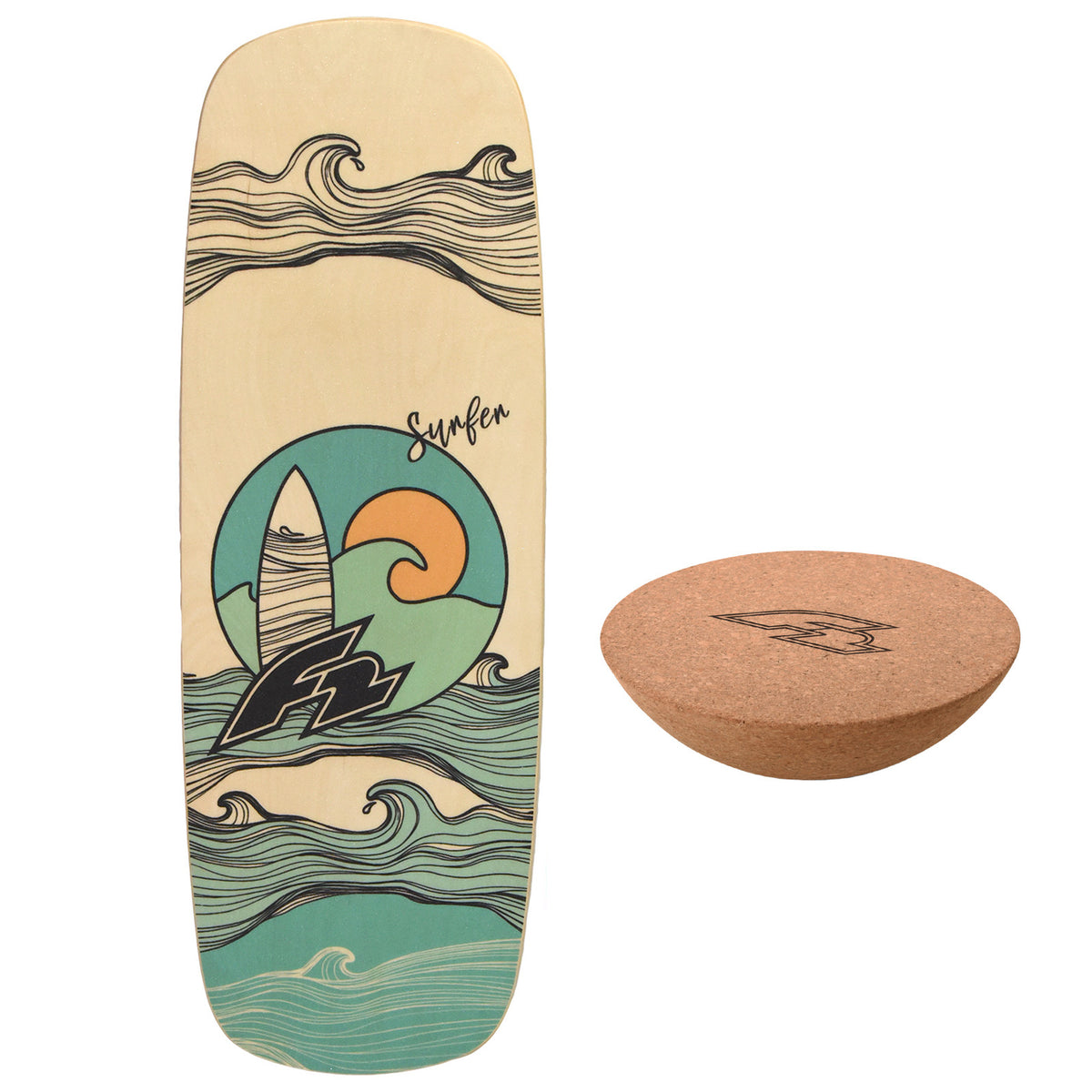 F2 Set Balance Board Pill 86x30cm mit Kork Halbkugel – F2 Onlineshop